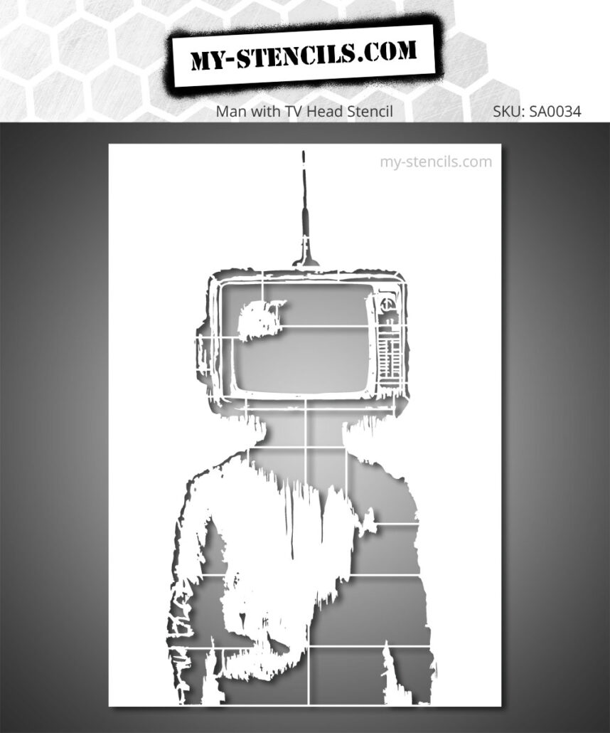 Stencil Caricature Man with TV – Perfect for Street Art