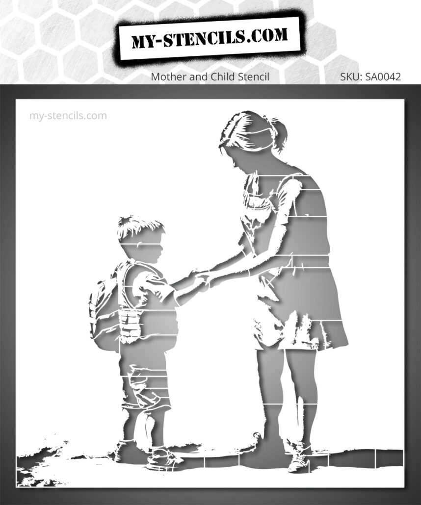 Mother and Child with Bulletproof Vest Stencil – A Touching Scene in ...