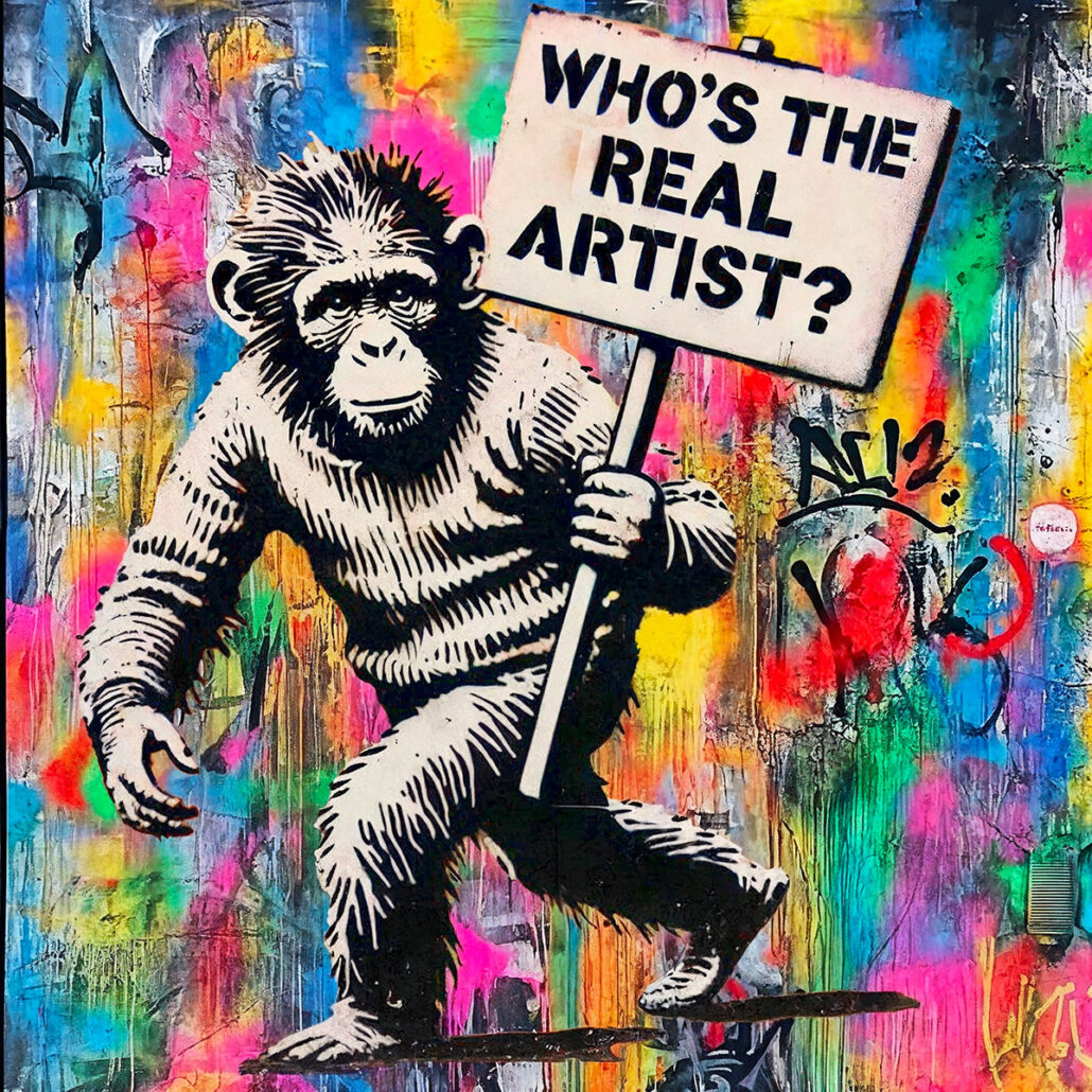 Activist Monkey Sign Stencil – Who’s the Real Artist?